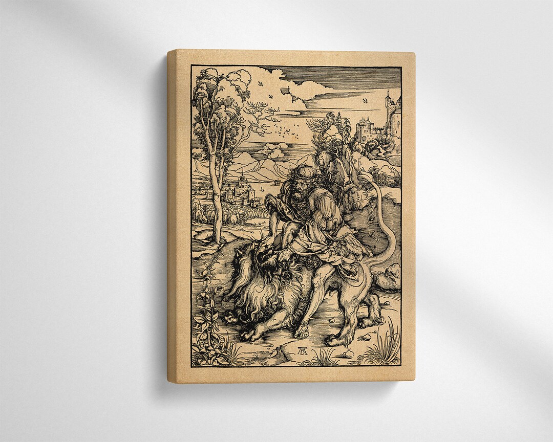 Samson Fighting the Lion - Albrecht Durer Stretched Canvas Print, Wall ...