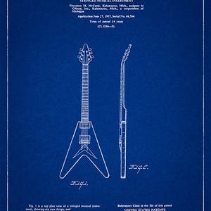 Gibson Flying V 1958 Patent Print - Guitar Gift, Electric Guitar, Les ...