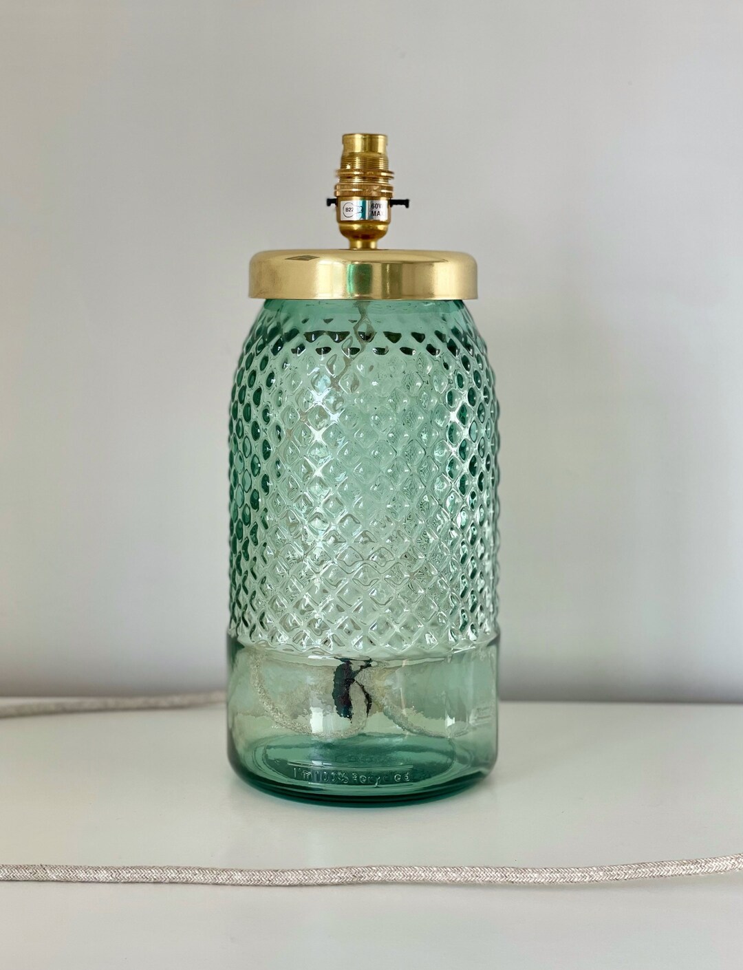 Recycled Glass Lamp Base Diamond Cut Glass Seagreen Lamp - Etsy