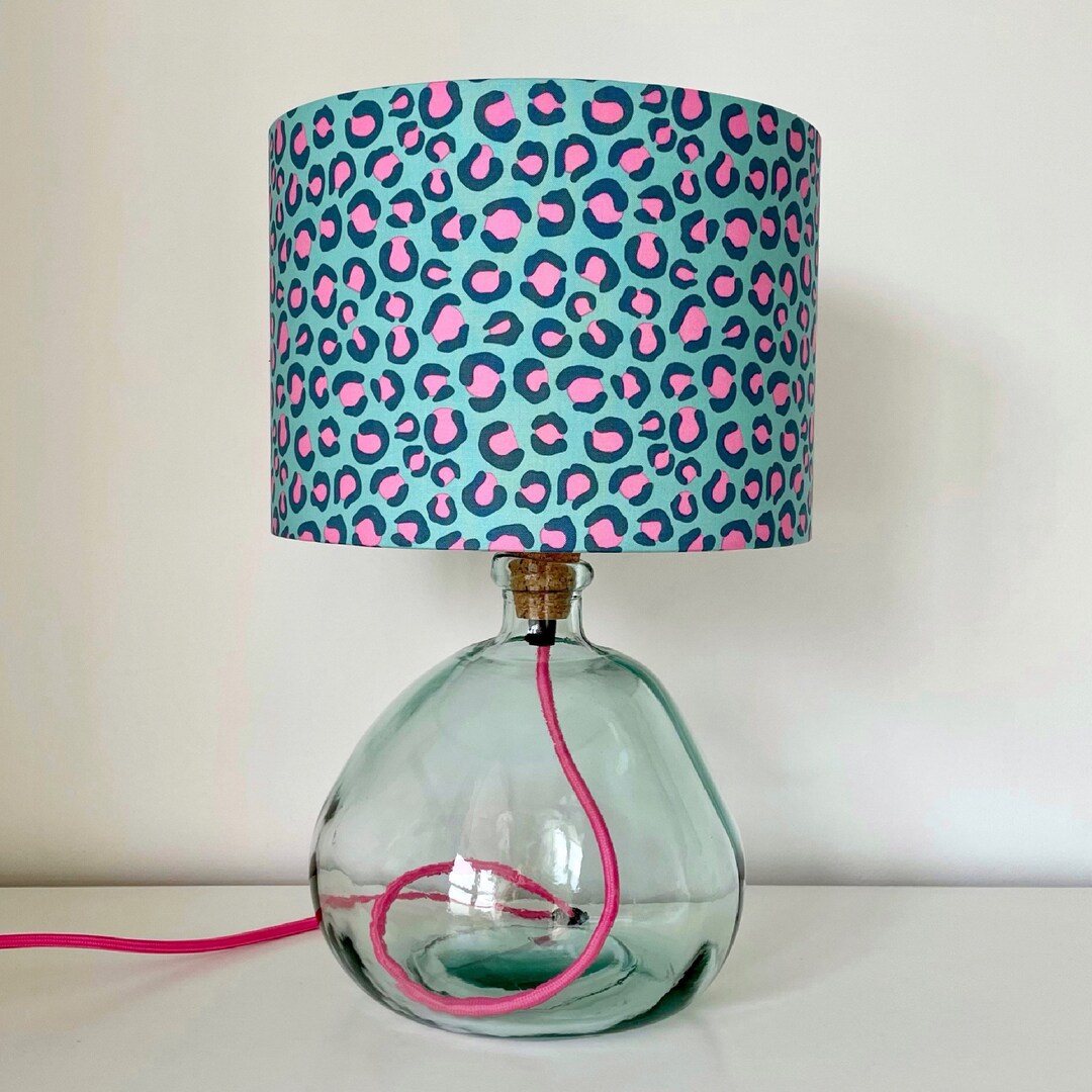Blue and Pink Leopard Print Lampshade, Animal Print Lampshade, Night ...