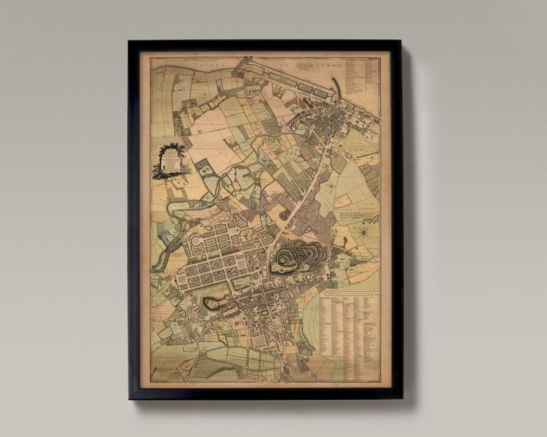 Antique Old Map of Edinburgh, Leith Walk, Royal Mile, Old Town, New ...