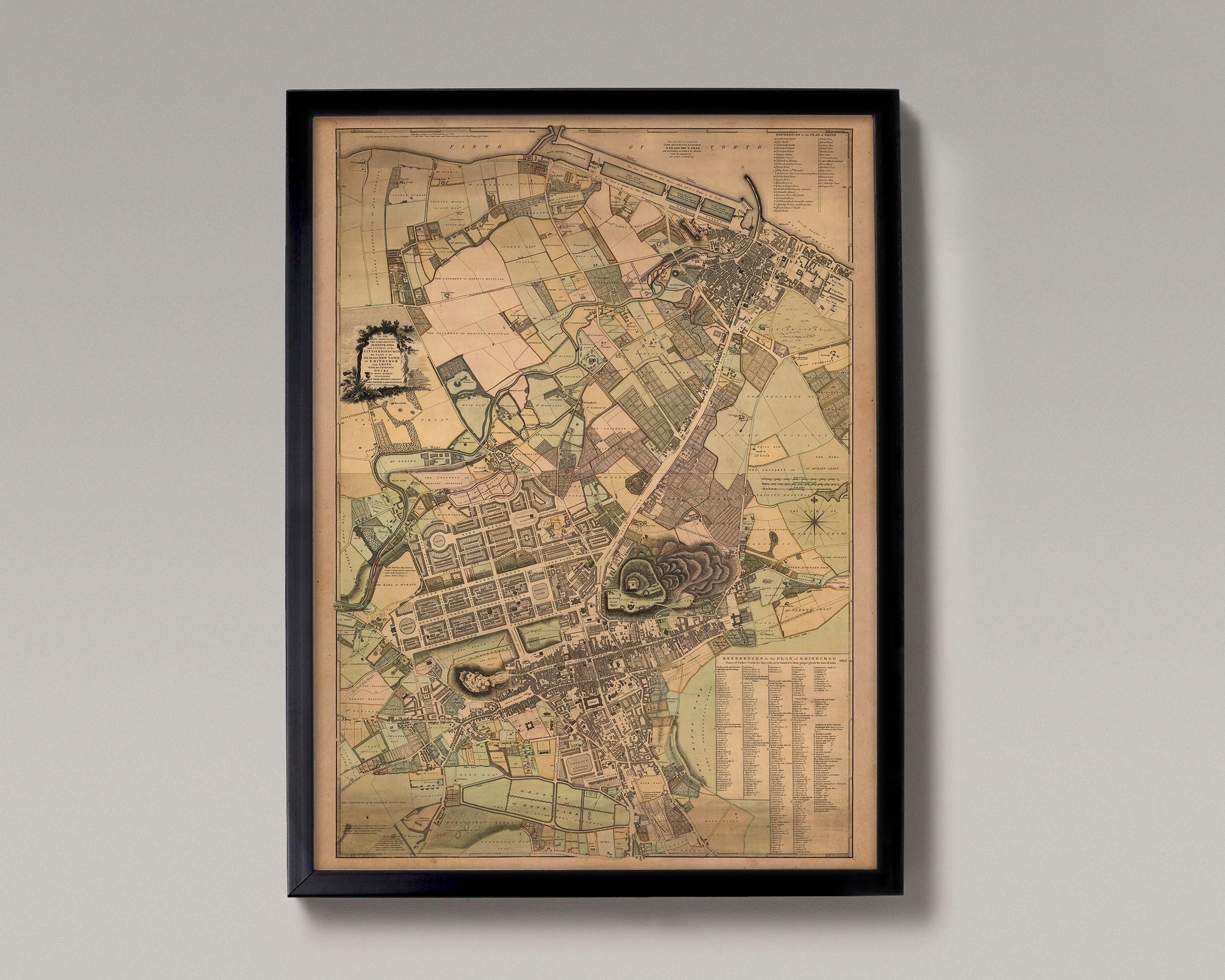 Antique Old Map of Edinburgh, Leith Walk, Royal Mile, Old Town, New ...