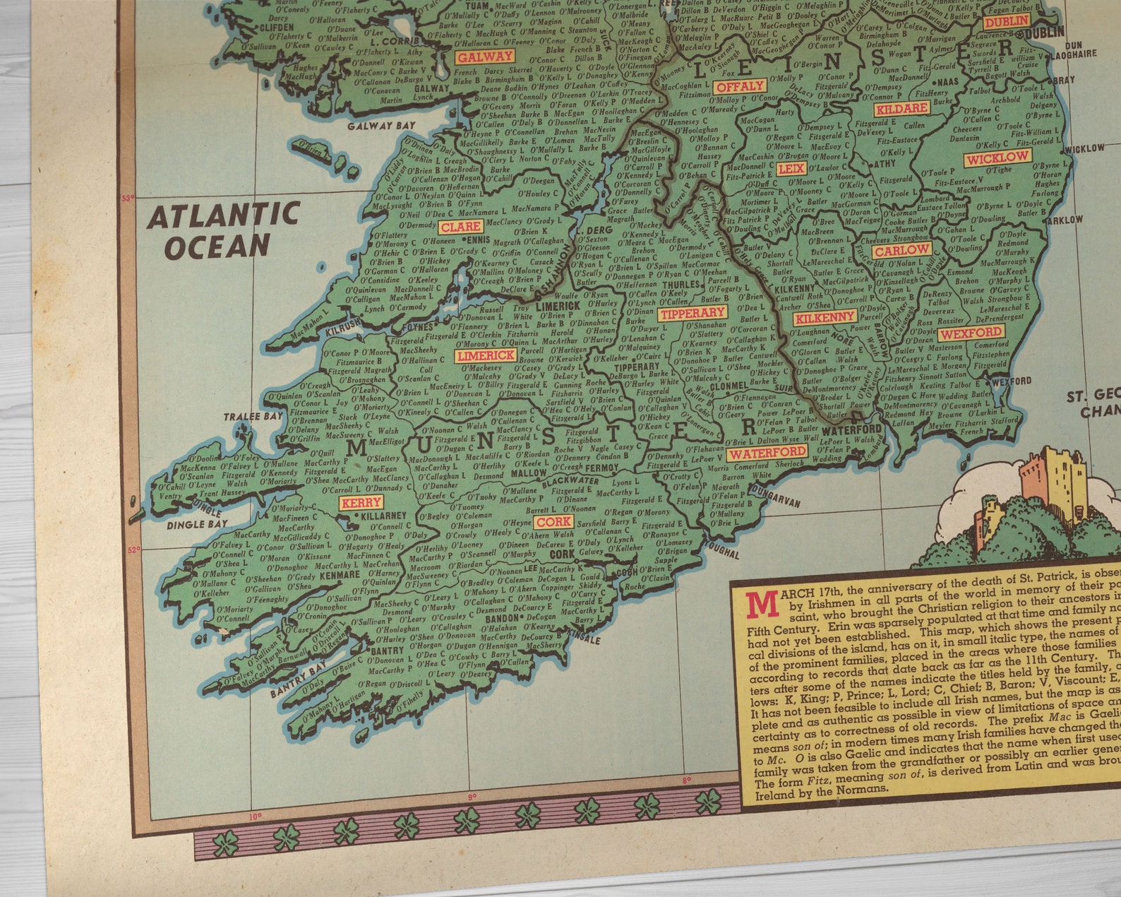 Irish Families Clan Map | Giclée Reproduction, Antique Ireland Map ...