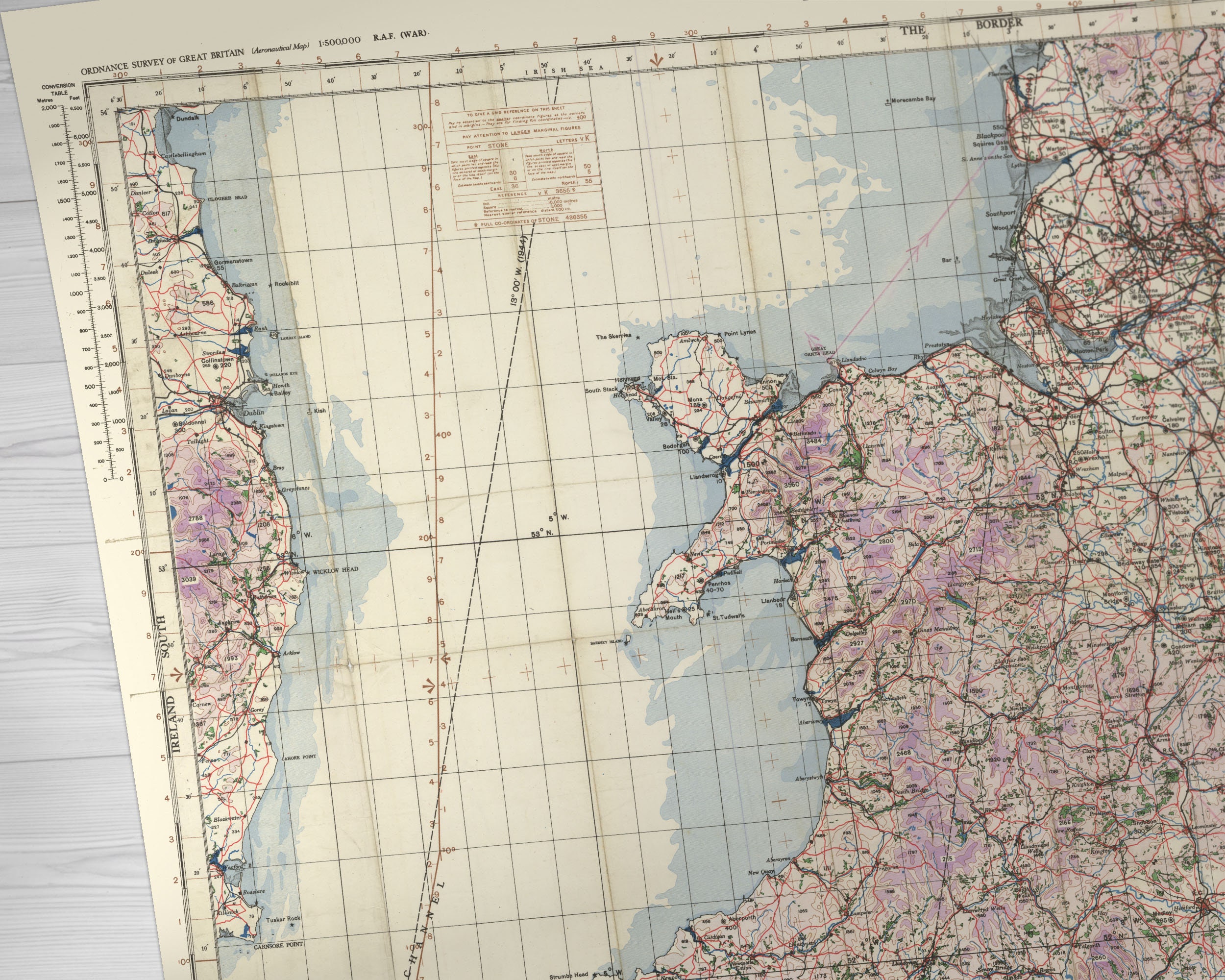 Vintage Map of Wales and North England 1940 | British War Office GSGS ...
