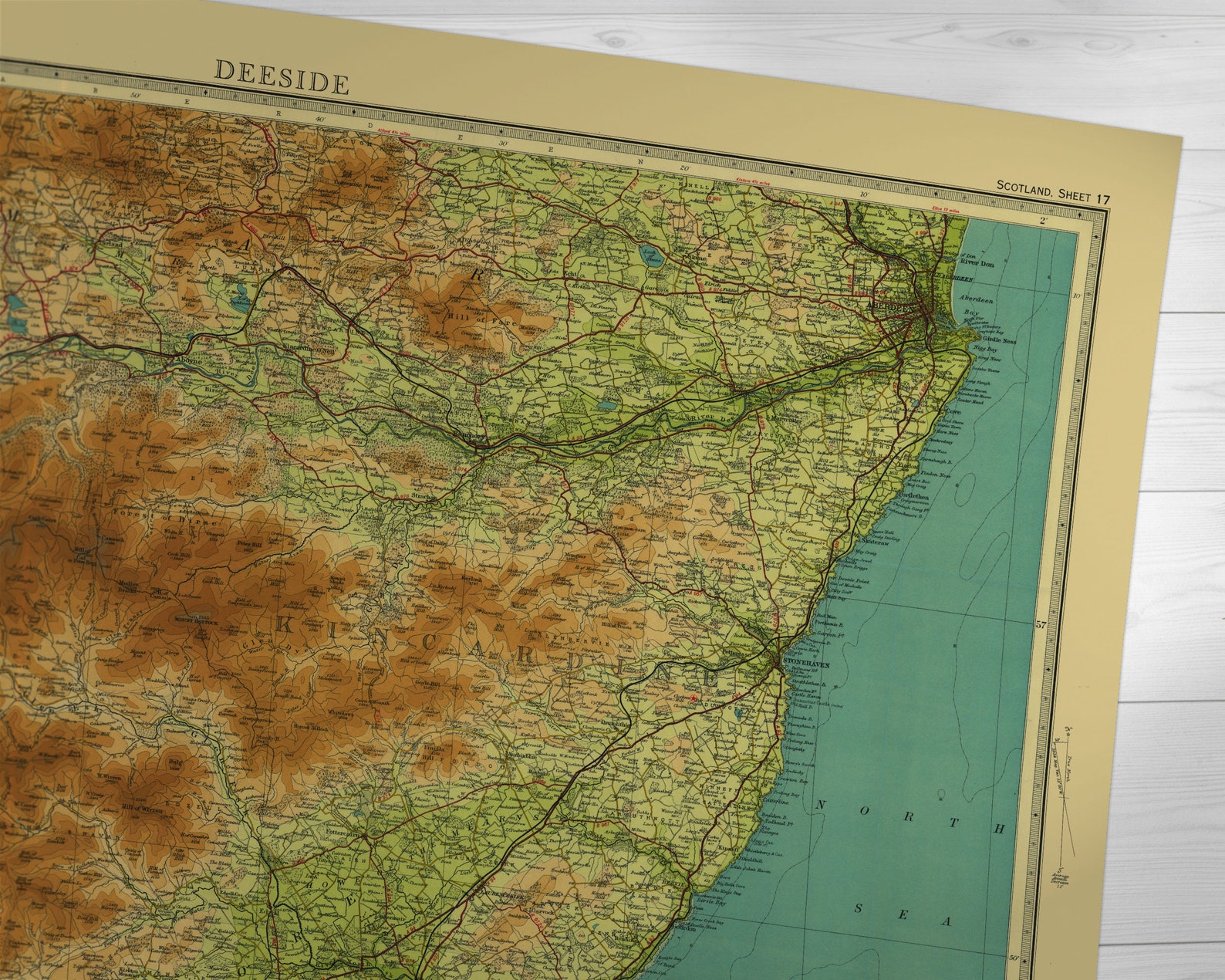 Old Map of Deeside Aberdeen, Stonehaven, Braemar, Ballater, Tomintoul ...