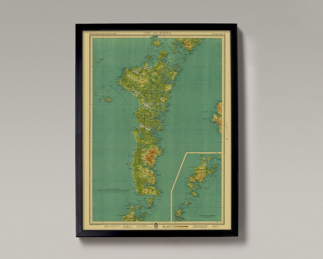 Vintage Map Uists & Barra | Berneray, Mingulay, Sandray, Boisdale, Loch ...