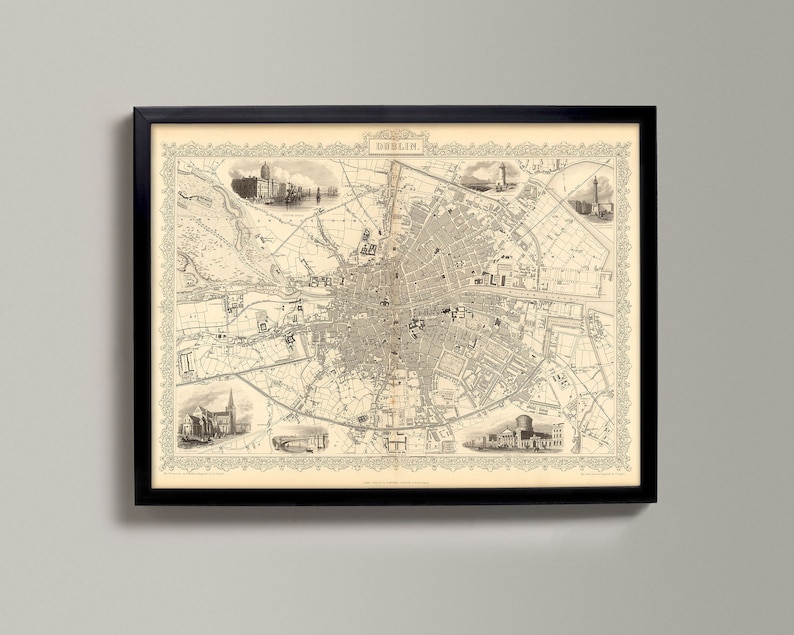 Old Map of Dublin, Historical Map of Dublin, Ireland Fine Art Print of ...