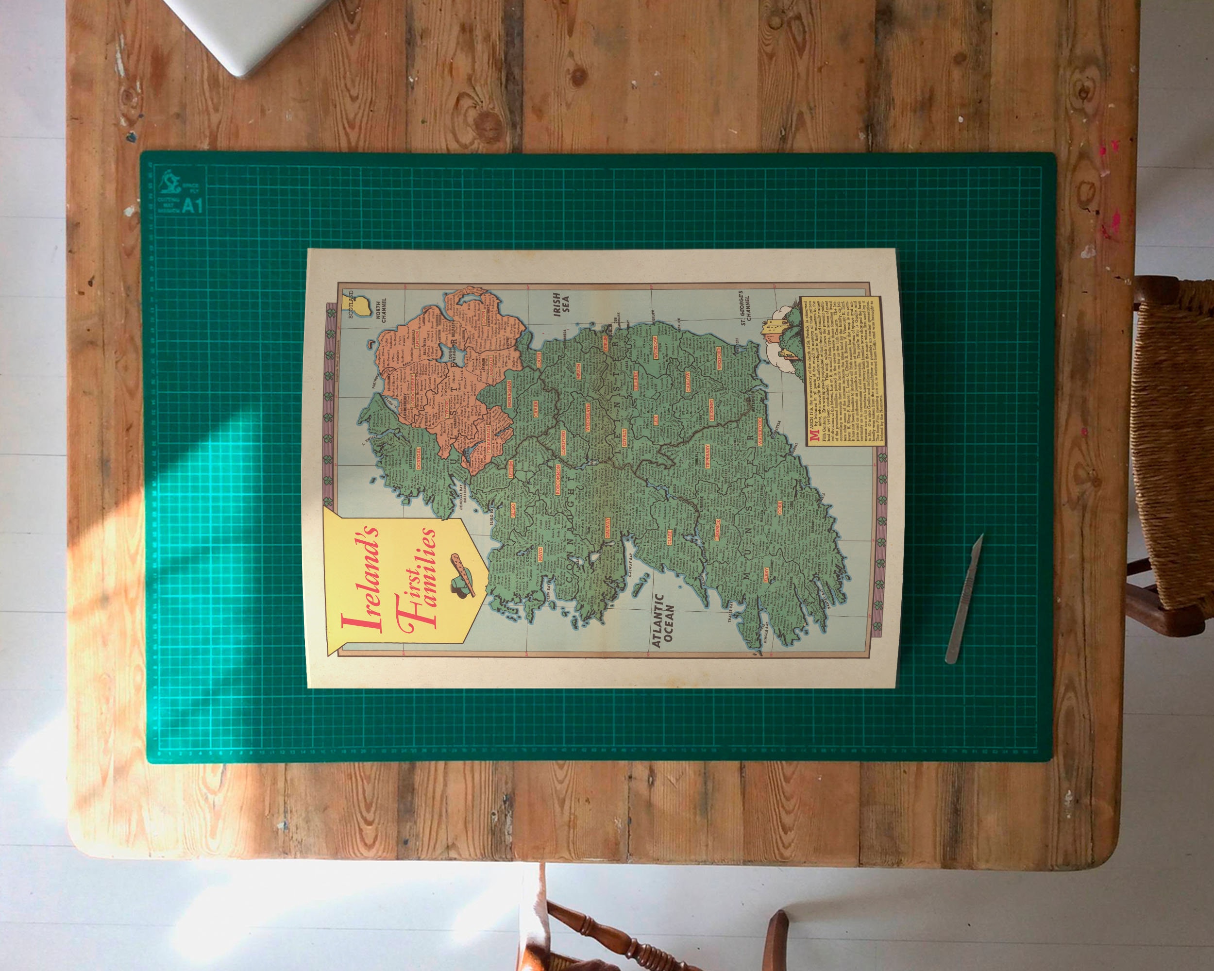 Irish Families Clan Map | Giclée Reproduction, Antique Ireland Map ...