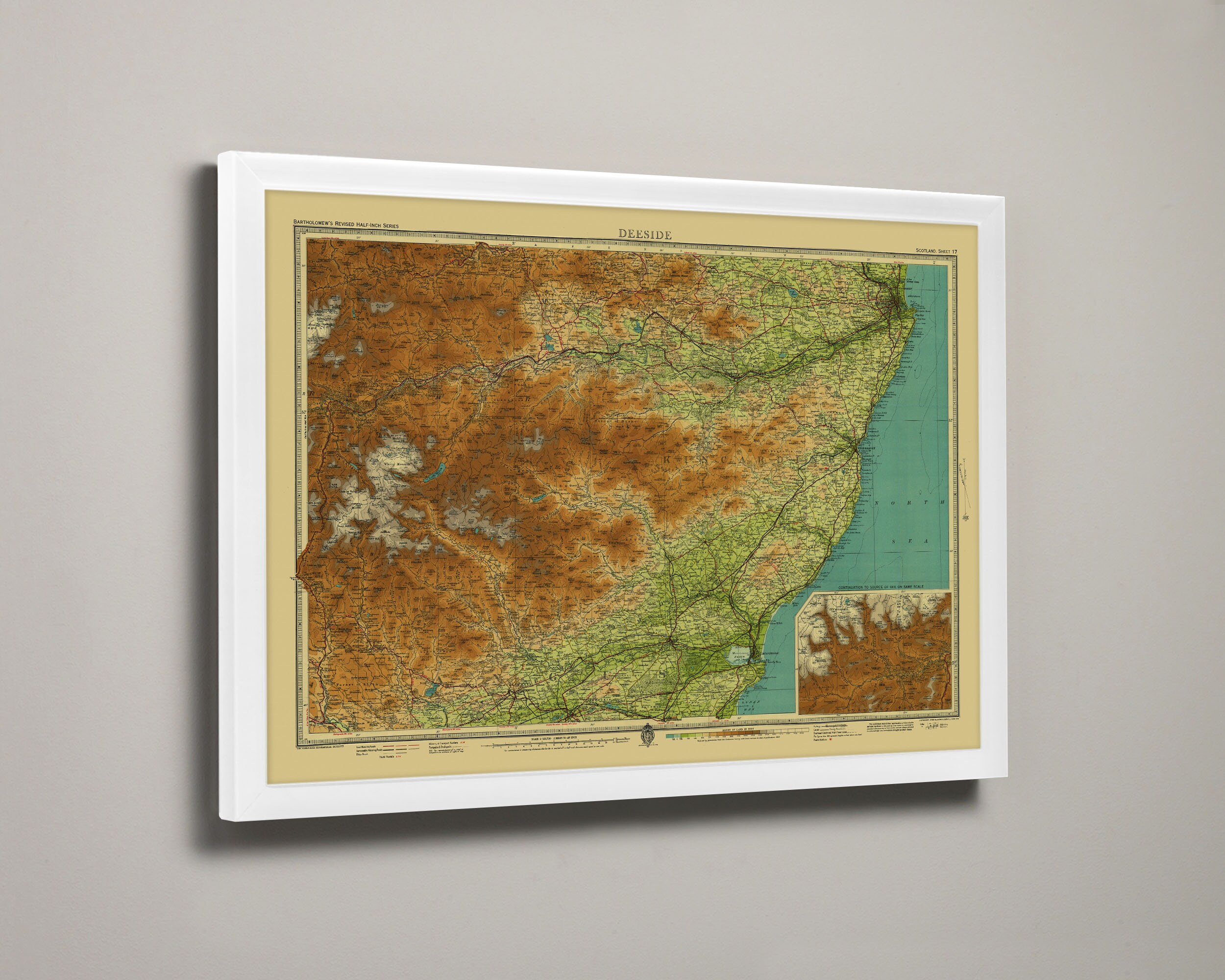 Old Map of Deeside Aberdeen, Stonehaven, Braemar, Ballater, Tomintoul ...