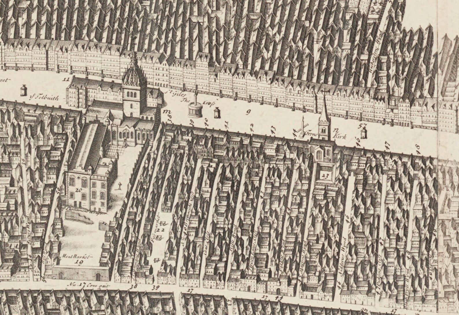 Old Drawing of Edinburgh. Edinburgh Old Town Map, Vintage Plan of ...