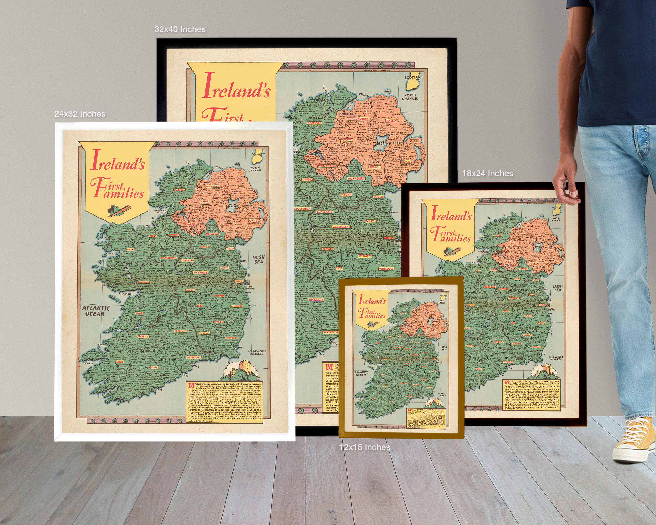 Irish Families Clan Map | Giclée Reproduction, Antique Ireland Map ...
