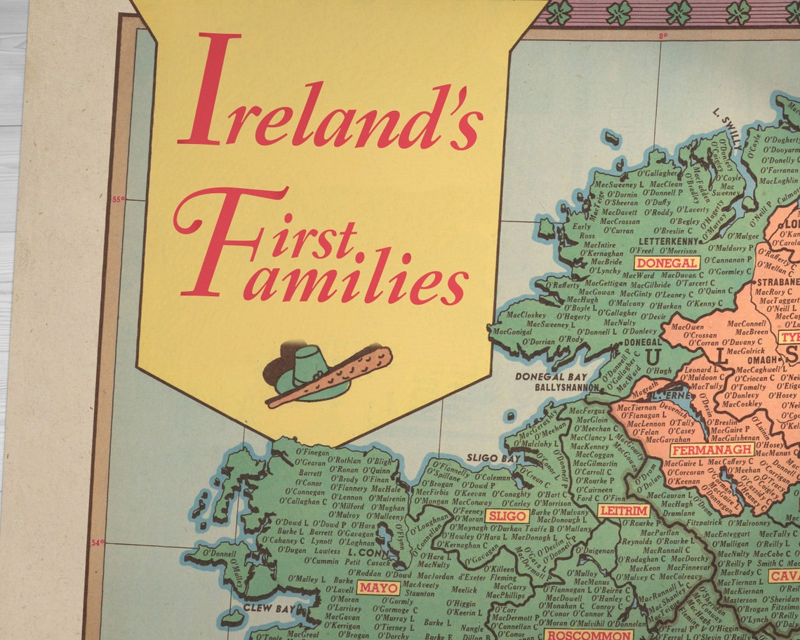 Irish Families Clan Map | Giclée Reproduction, Antique Ireland Map ...