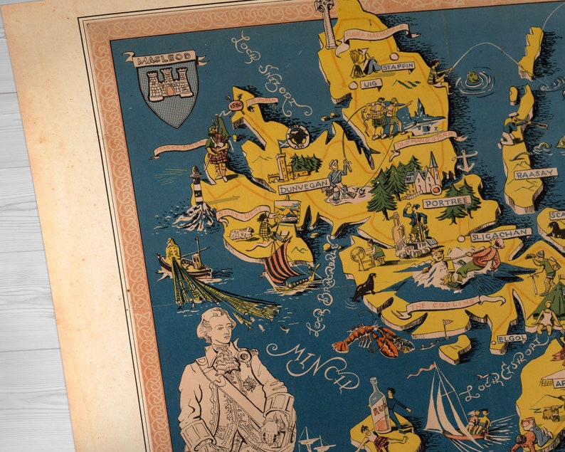 Map of Skye Vintage Touring Map Showing the Isle of Skye, Scotland ...