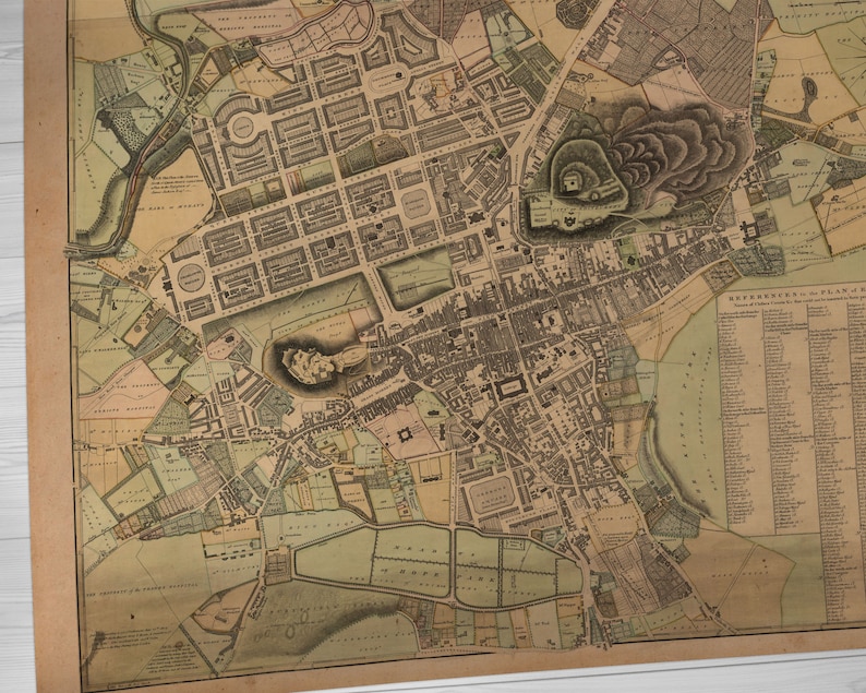 Antique Old Map of Edinburgh, Leith Walk, Royal Mile, Old Town, New ...