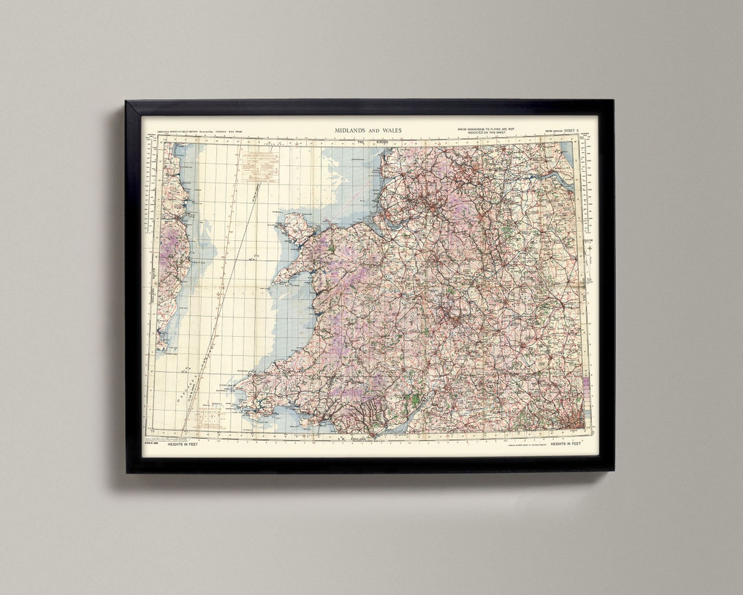 Vintage Map of Wales and North England 1940 | British War Office GSGS ...