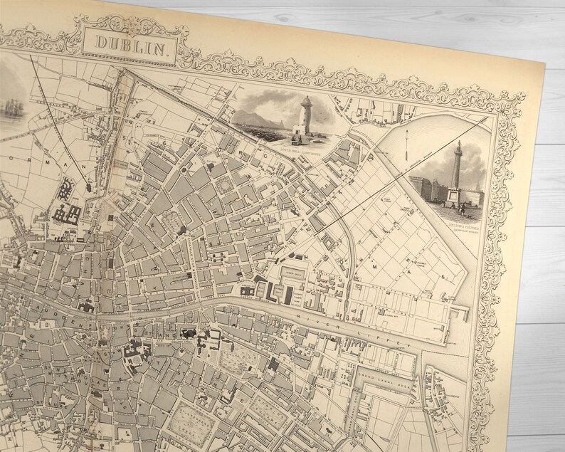 Old Map of Dublin, Historical Map of Dublin, Ireland Fine Art Print of ...