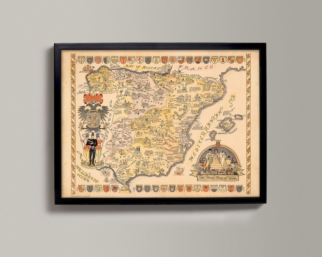 Spanish History Map | Giclée Reproduction Print, Antique Wall Art ...