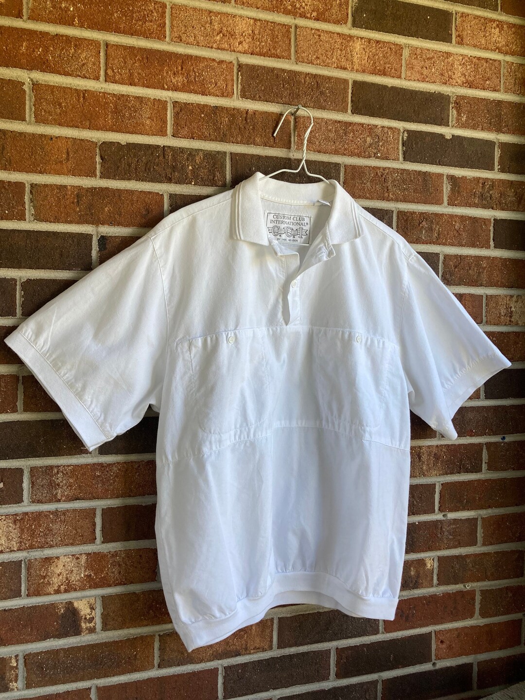 VINTAGE 80s Custom Club International Size Medium White Collared Beach ...