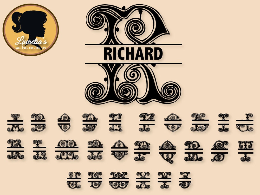 Monogram Split Cut File - Full Alphabet, Dxf, Eps, Png, Jpg Digital ...