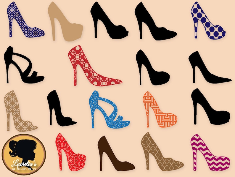 Patterned High Heel Pump Shoe , Silhouette, Background SVG Cut Files ...
