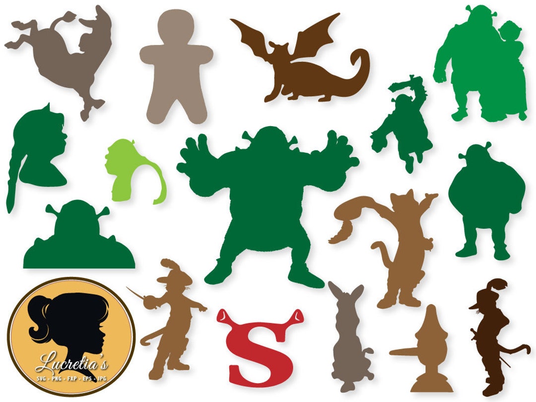 Shrek Silhouette SVG, Shrek , Fiona Svg, Puss in Boots , Clip Art, Digital Download for ...