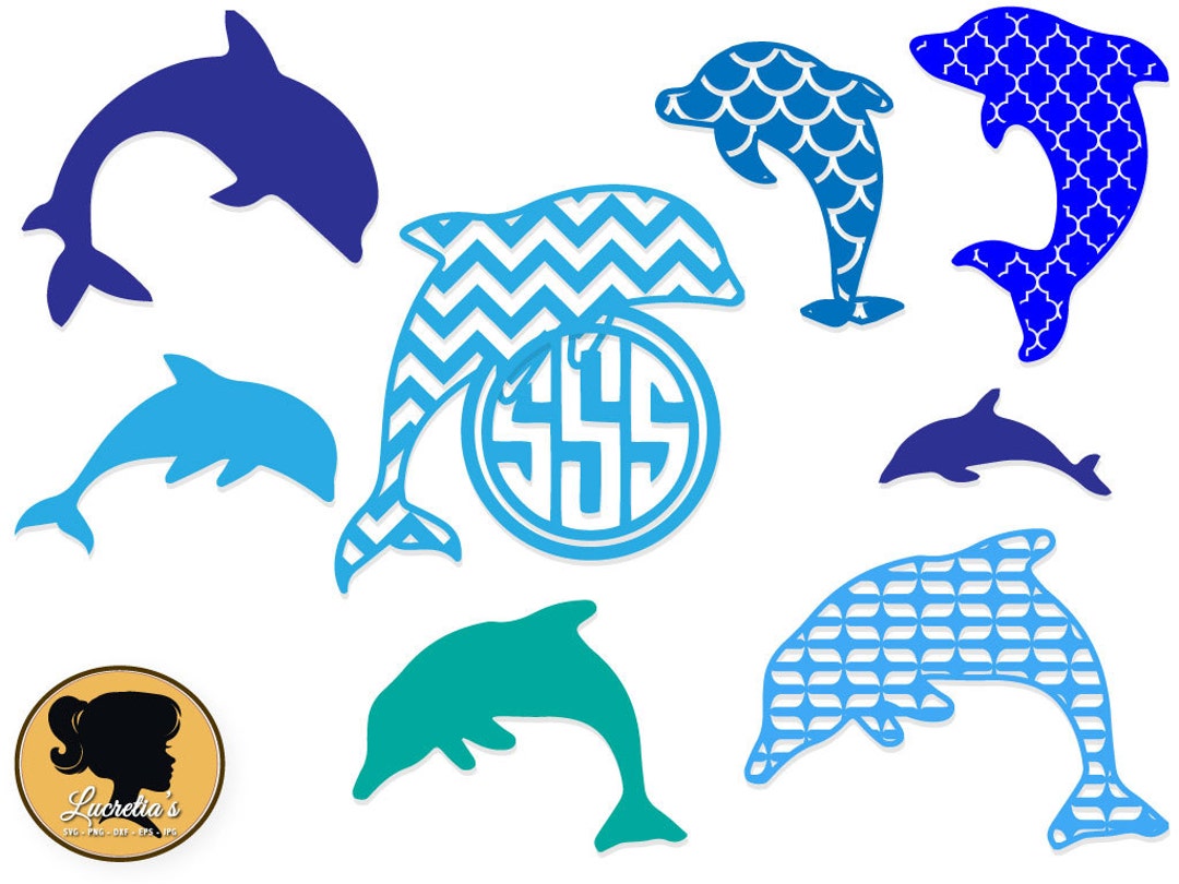 Pattern Dolphins Svg, Patter Monogram Frame, Dolphins Silhouette Cut ...
