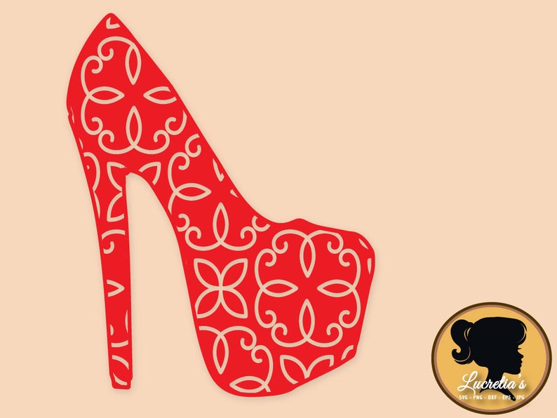 Patterned High Heel Pump Shoe , Silhouette, Background SVG Cut Files ...