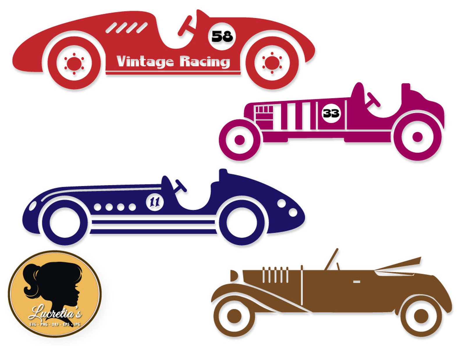 Vintage Racing SVG Cars Silhouettes for Silhouette Cameo or - Etsy
