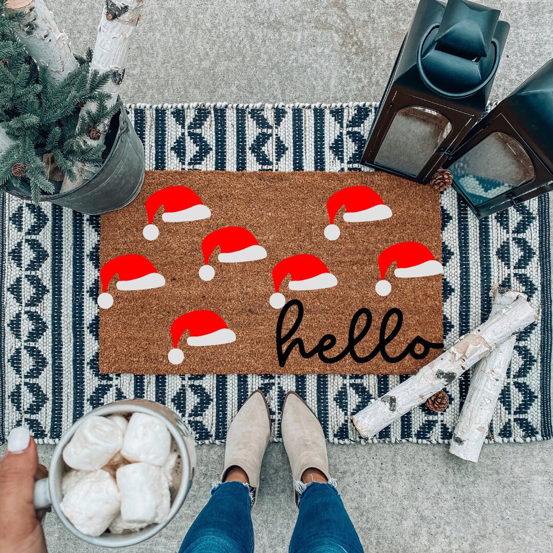 Santa Hat Doormat | Merry Christmas Doormat | Christmas Doormat | Cute ...