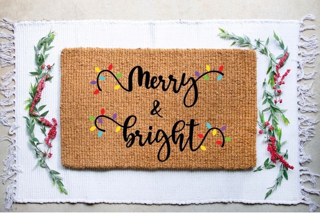 Merry & Bright Doormat - Christmas Doormat - Cute Doormat, Holiday ...