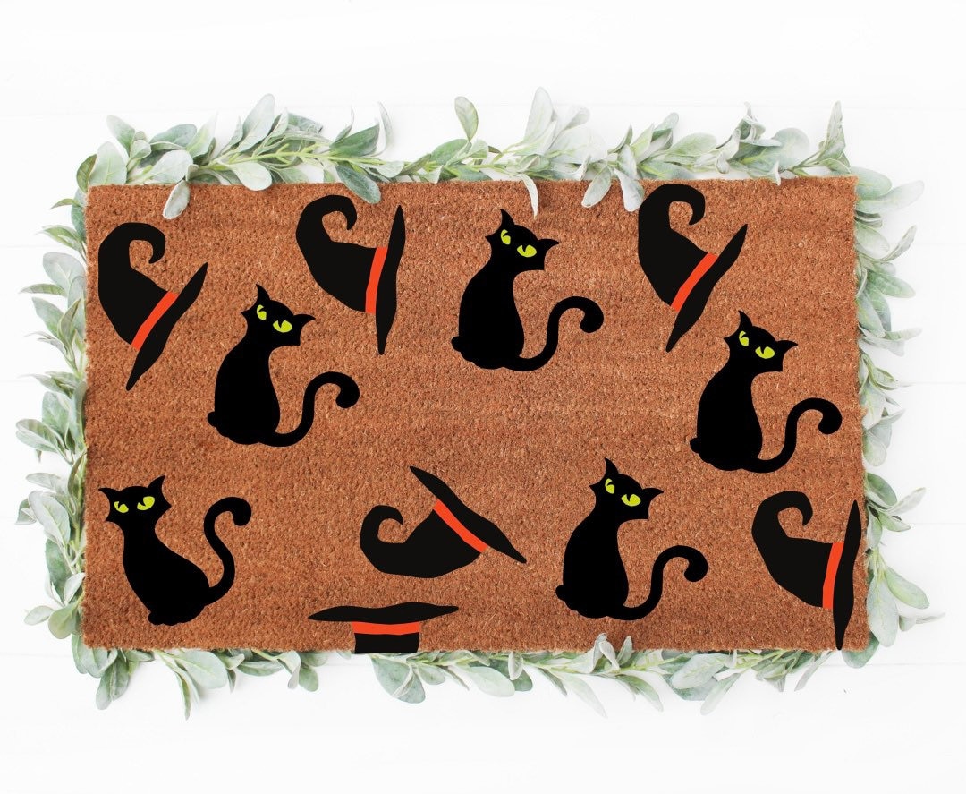 Black Cat & Witch Doormat, Fall Doormat, Halloween Doormat, Funny ...