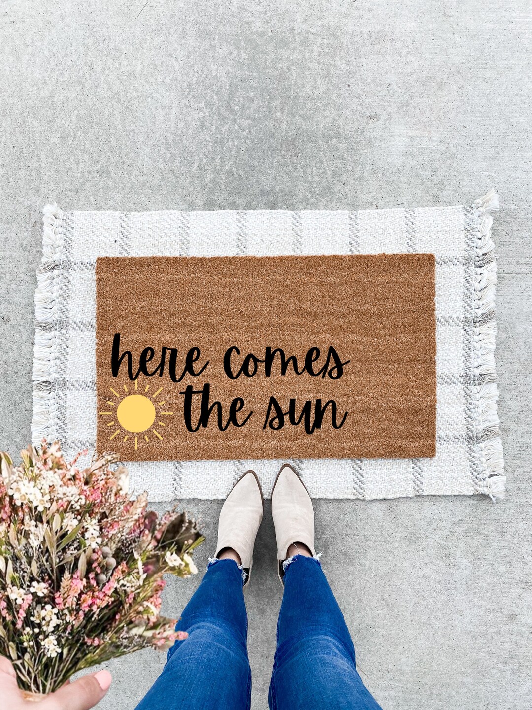 Here Comes the Sun Doormat | Summer Decor | Summer Doormat | Spring ...