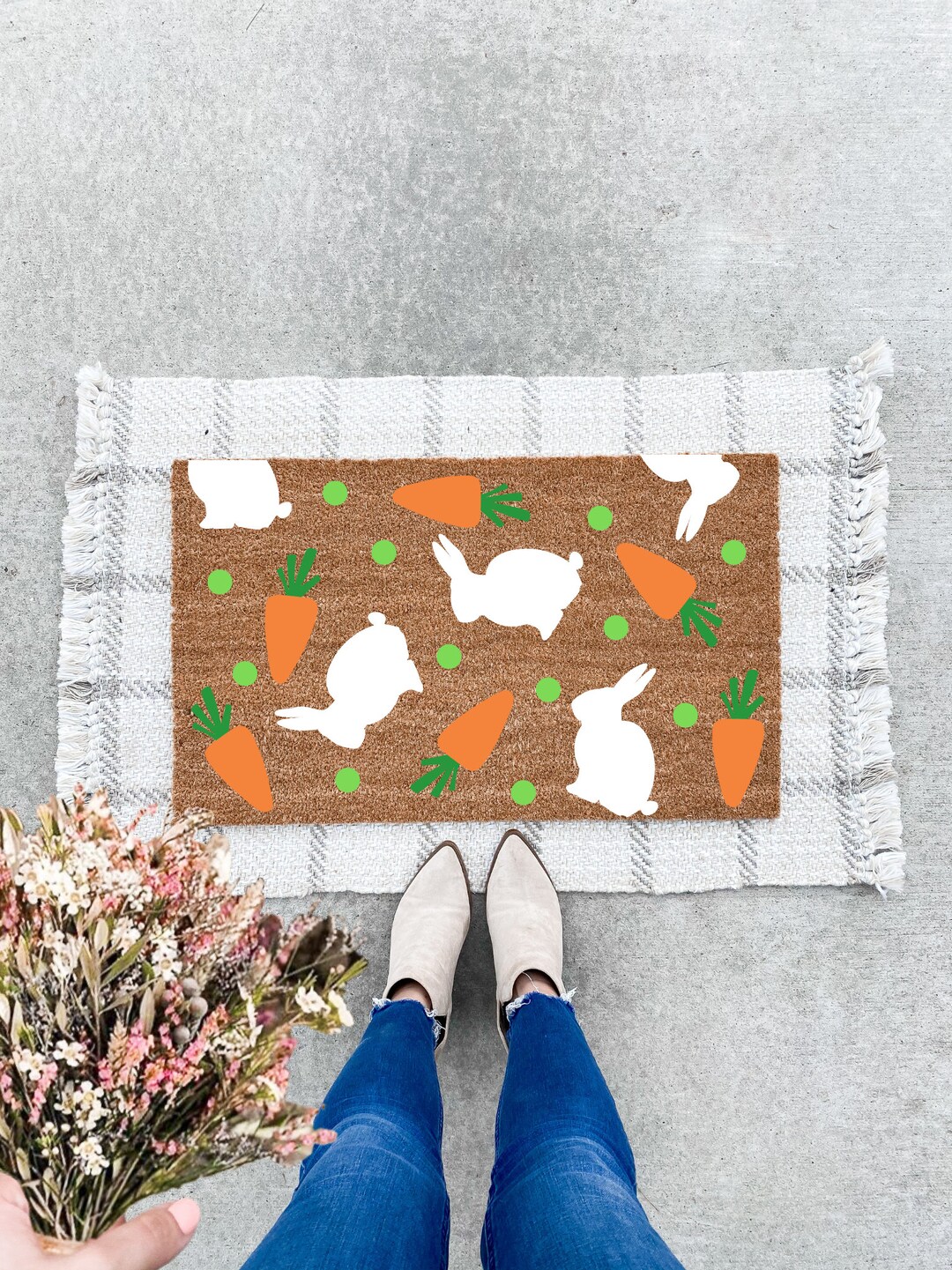 Rabbit & Carrot Doormat | Easter Doormat | Spring Doormat | Easter ...
