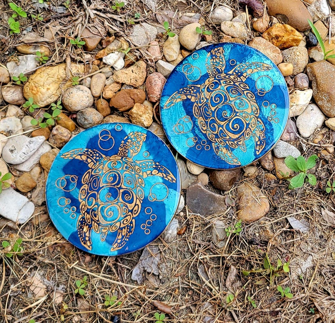 Handmade Sea Turtle Resin Ocean Coaster | Beach-themed Drink Coasters ...