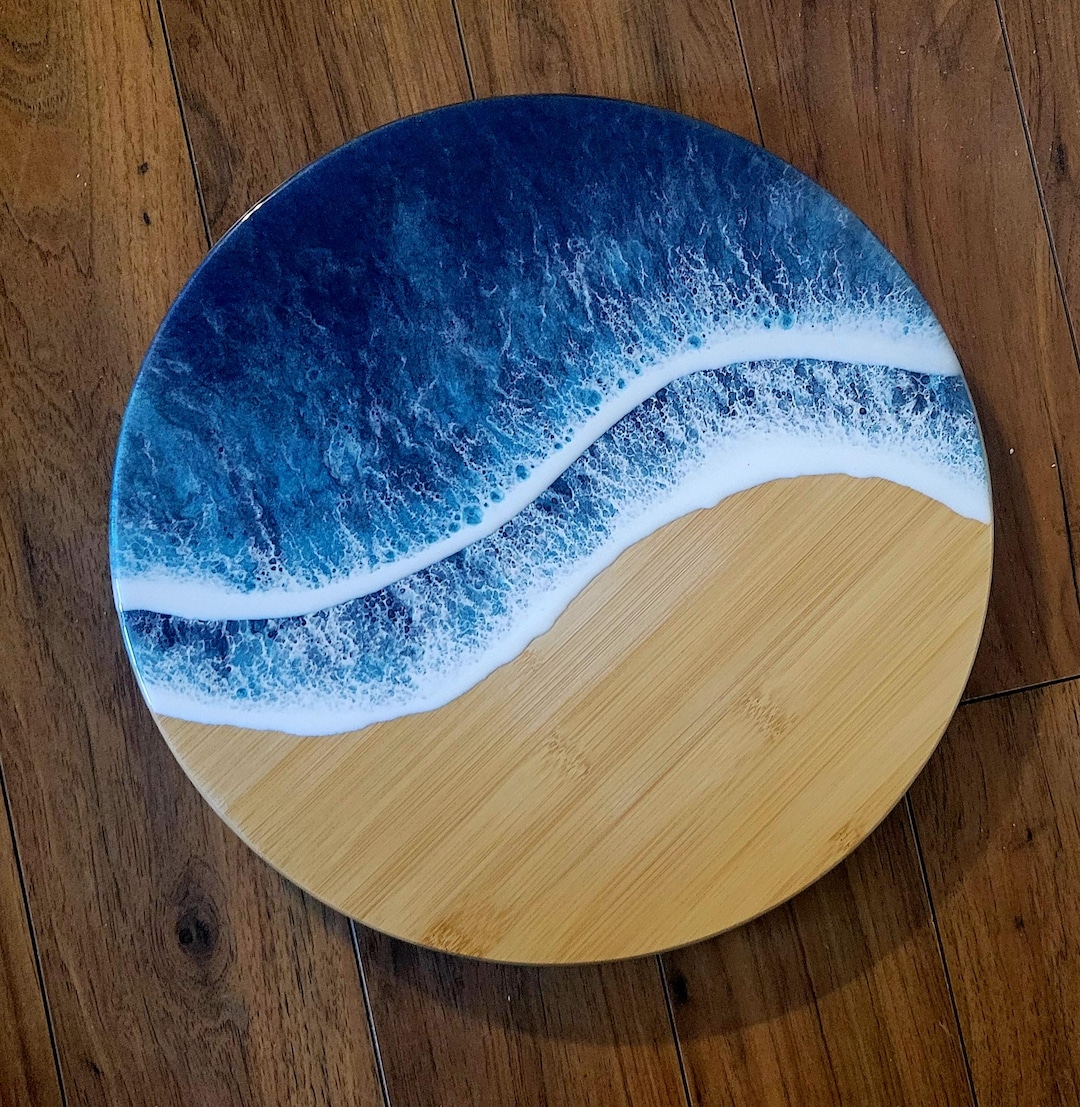 Lazy Susan Resin Ocean Bamboo Wood Charcuterie Board/ Beach House Decor ...