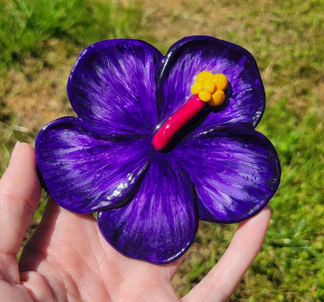 Tropical Purple Hibiscus Flower Polymer Clay Jewelry Dish/ Decorative ...