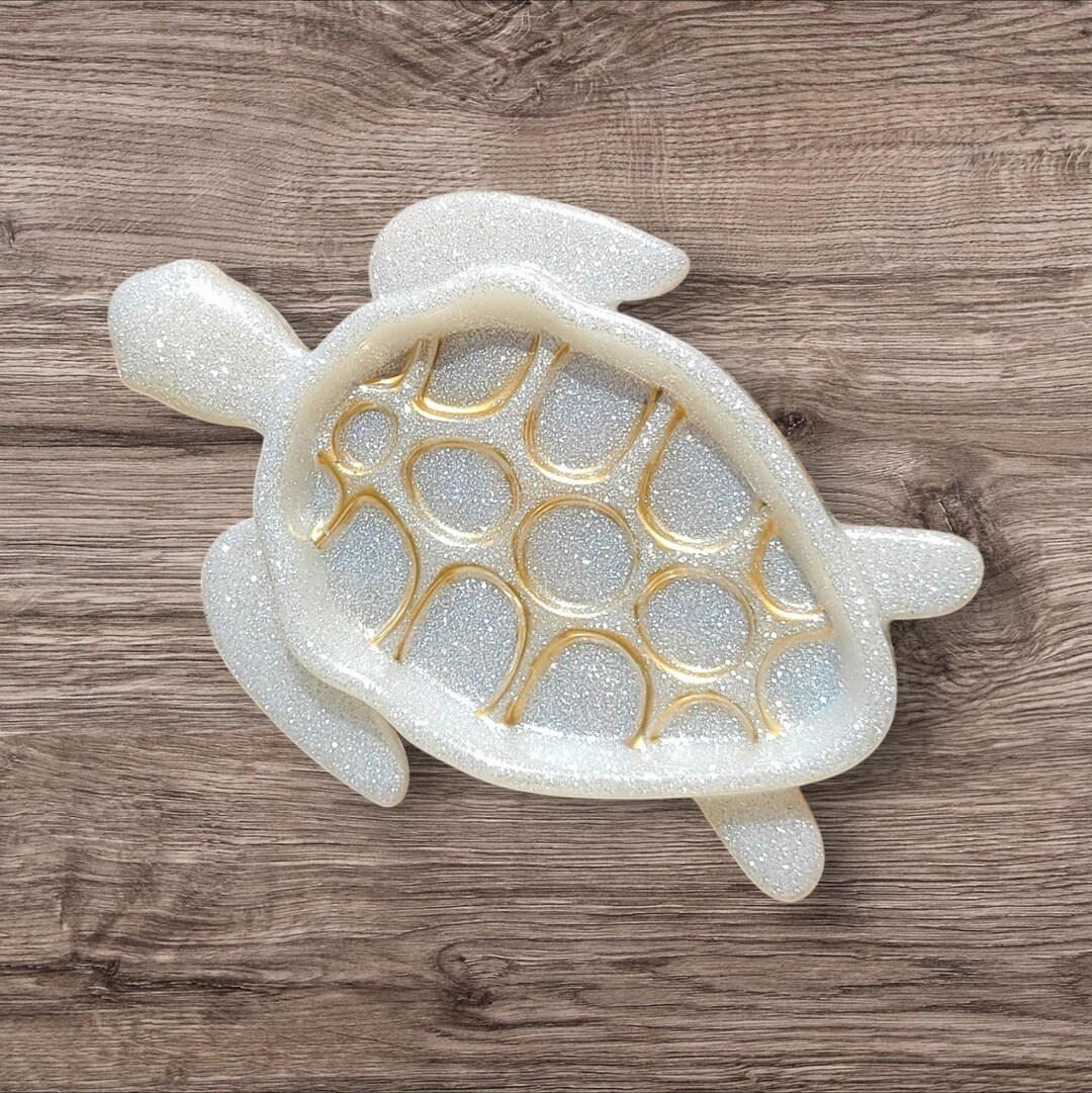 Pearl White and Gold Resin Sea Turtle Catchall Tray / Vanity Tray ...
