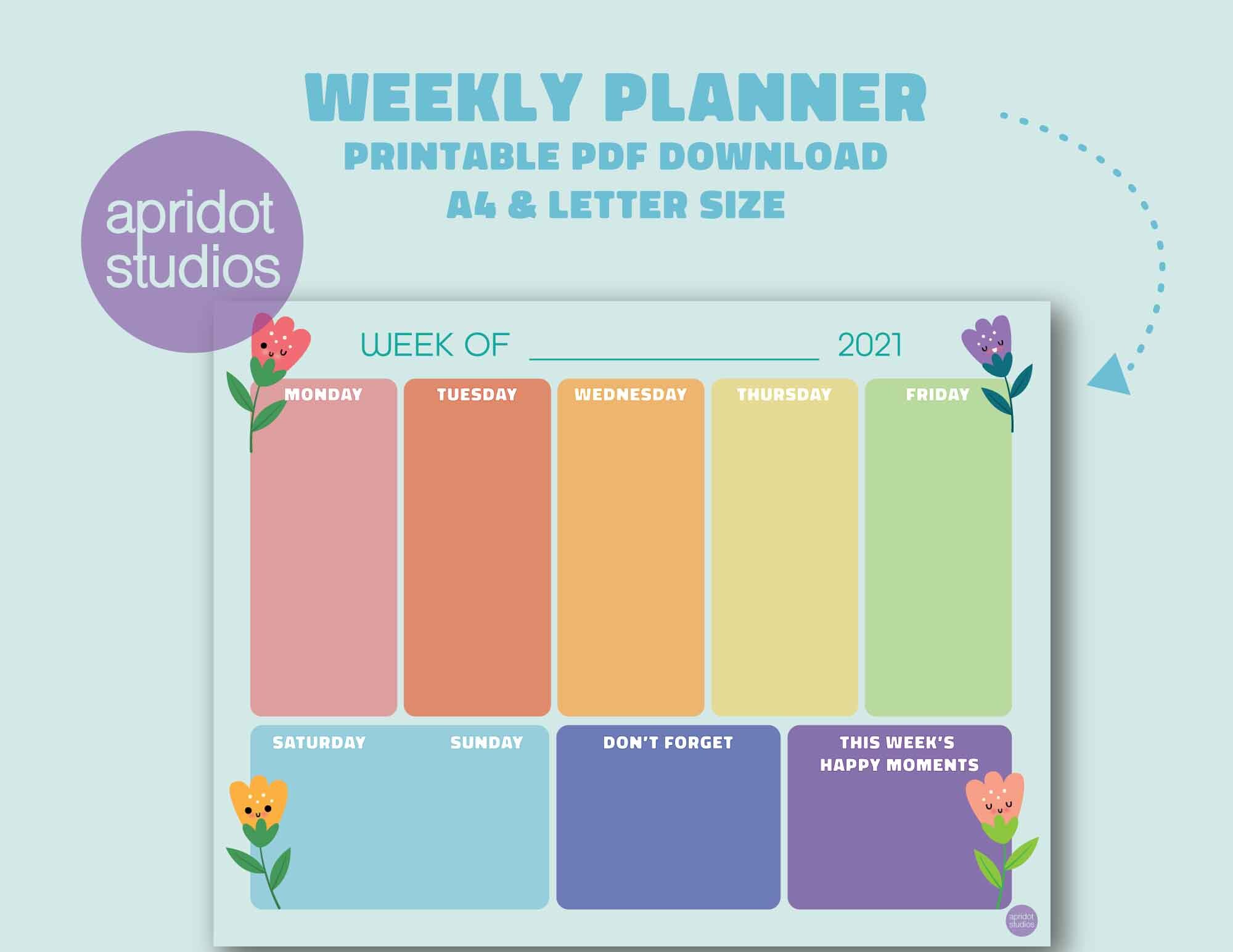 Printable Rainbow Flowers Weekly Planner *DOWNLOAD* — Apridot Studios