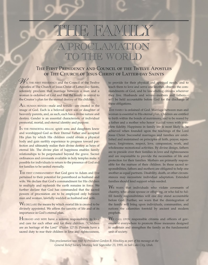 Family Proclamation Poster Proclamation to the World With | Etsy