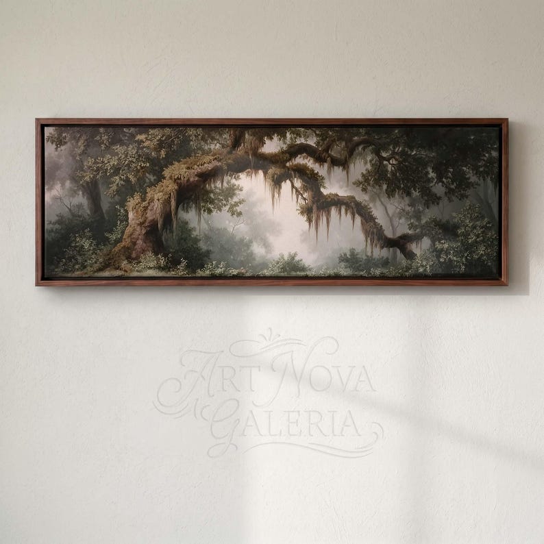 Mossy Tree Panoramic Canvas - Vintage Forest Art for Rustic Cabin Wall ...