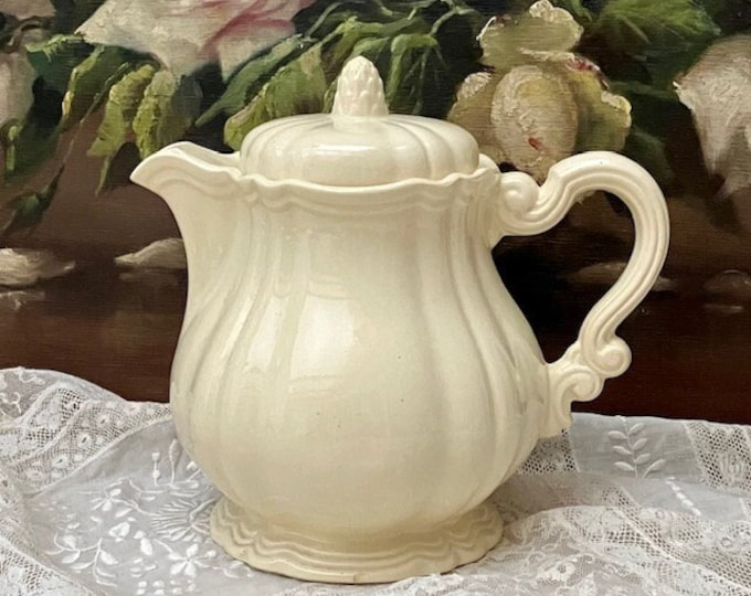 Elegant Old French Ivory CREAMWARE COFFEE/TEA Pot Flower Rim ...