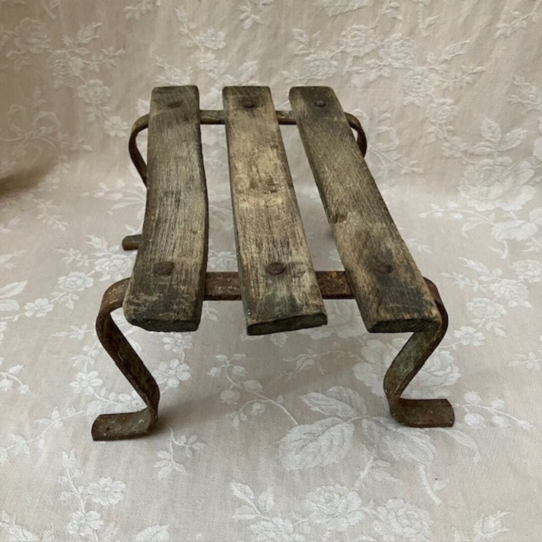 Timeworn Crooked Old French Countryfarm Wood / Iron FOOTSTOOL Foot ...