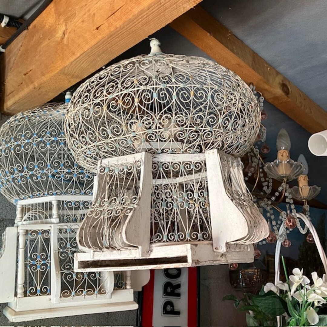 Superb Old Vintage 1940-50s Tunisian BIRD CAGE Chippy Wh/blue Wire ...