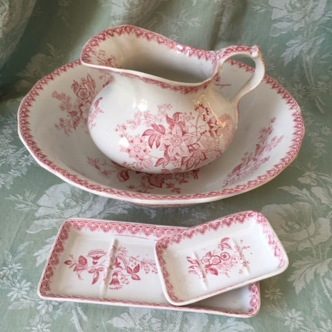 Fab Antique French Washing Set 4 Pces PITCHER BOWL Dishes Ceramic 19th ...
