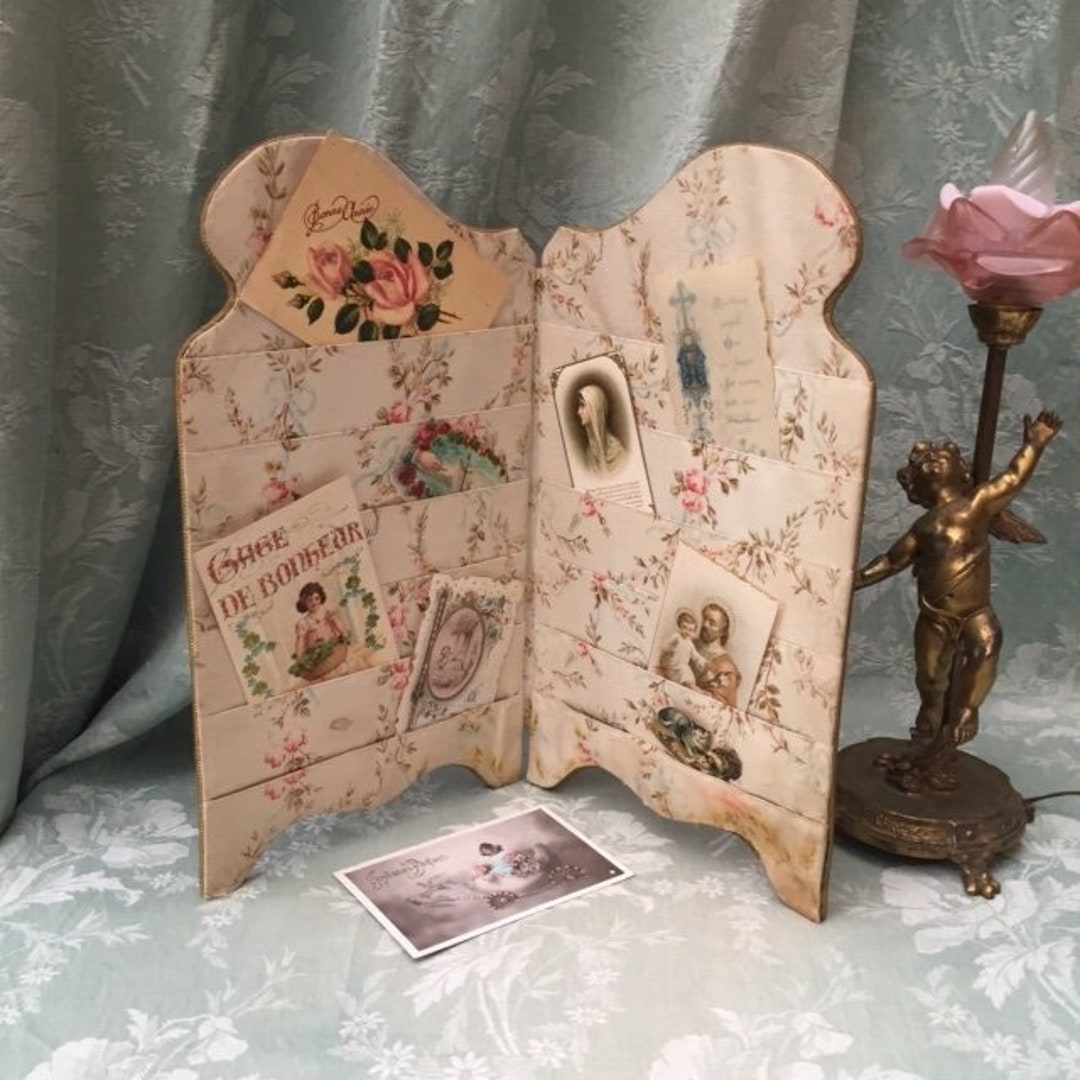 Unique Antique Vtg French BROCADE/SATIN Mail HOLDER Standing Desk ...