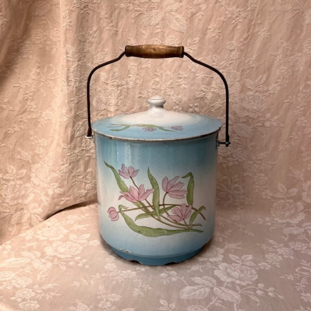 Adorable Vtg 1890/1910 French ENAMELWARE Covered PAIL/BUCKET Art ...