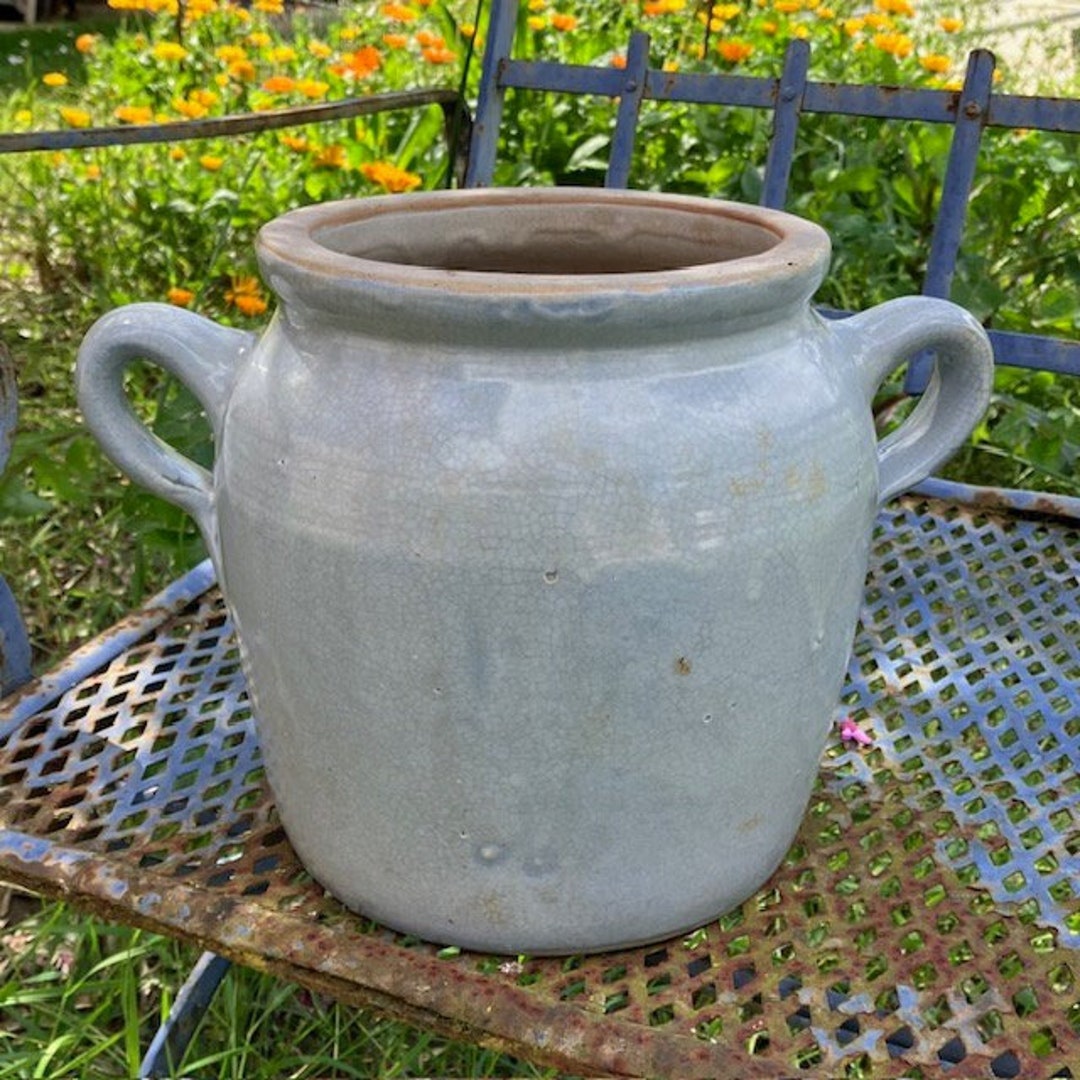 Unique Antique French Salt Glazed SANDSTONE CONFIT POT Unusual Blue ...