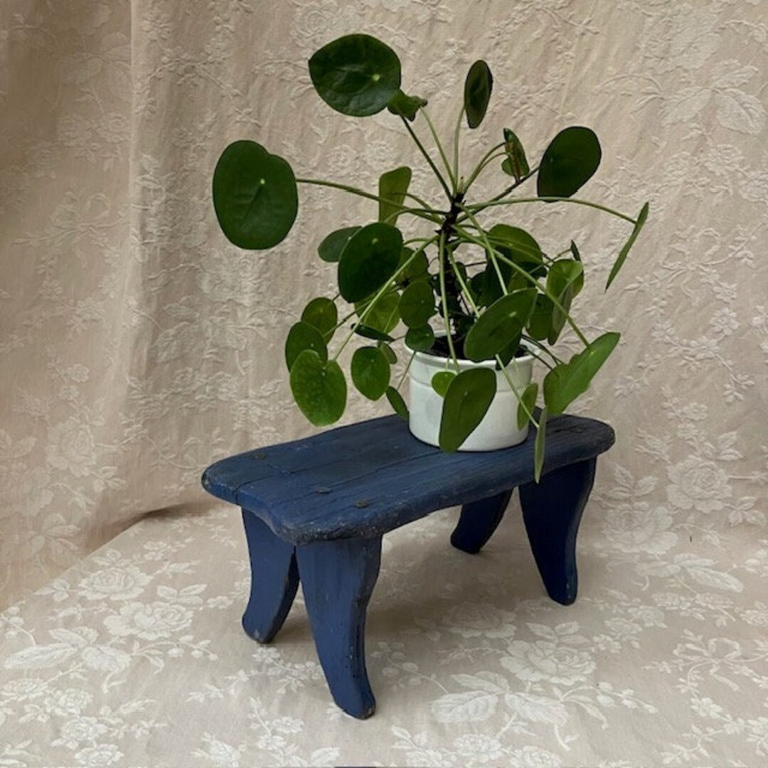 Timeworn FOOTSTOOL Old Vintage French Painted BLUE Wooden Foot Stool ...