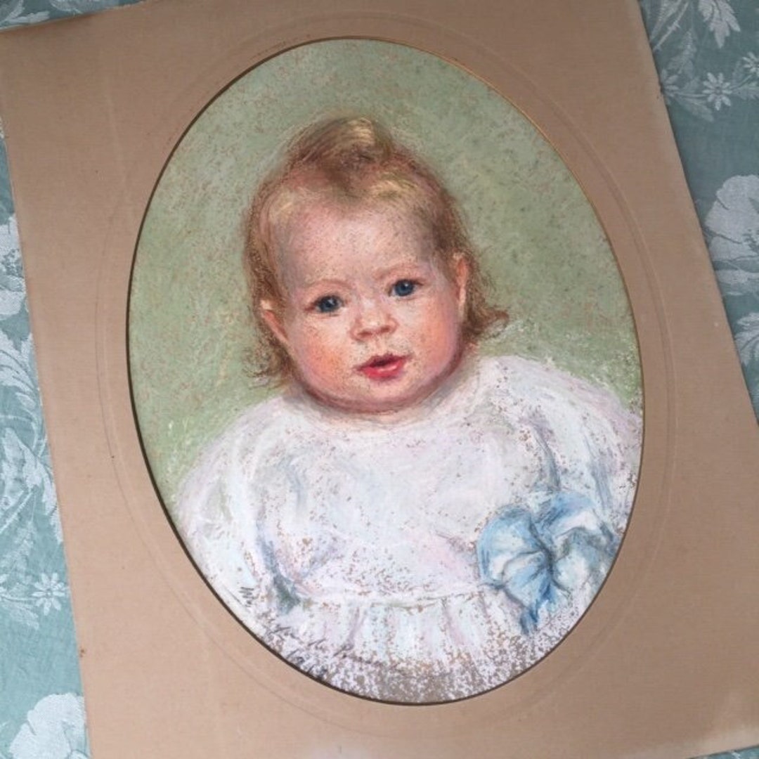 Exquisite 1917 NOBILITY CHILD PASTEL Still Life Painting Portrait ...