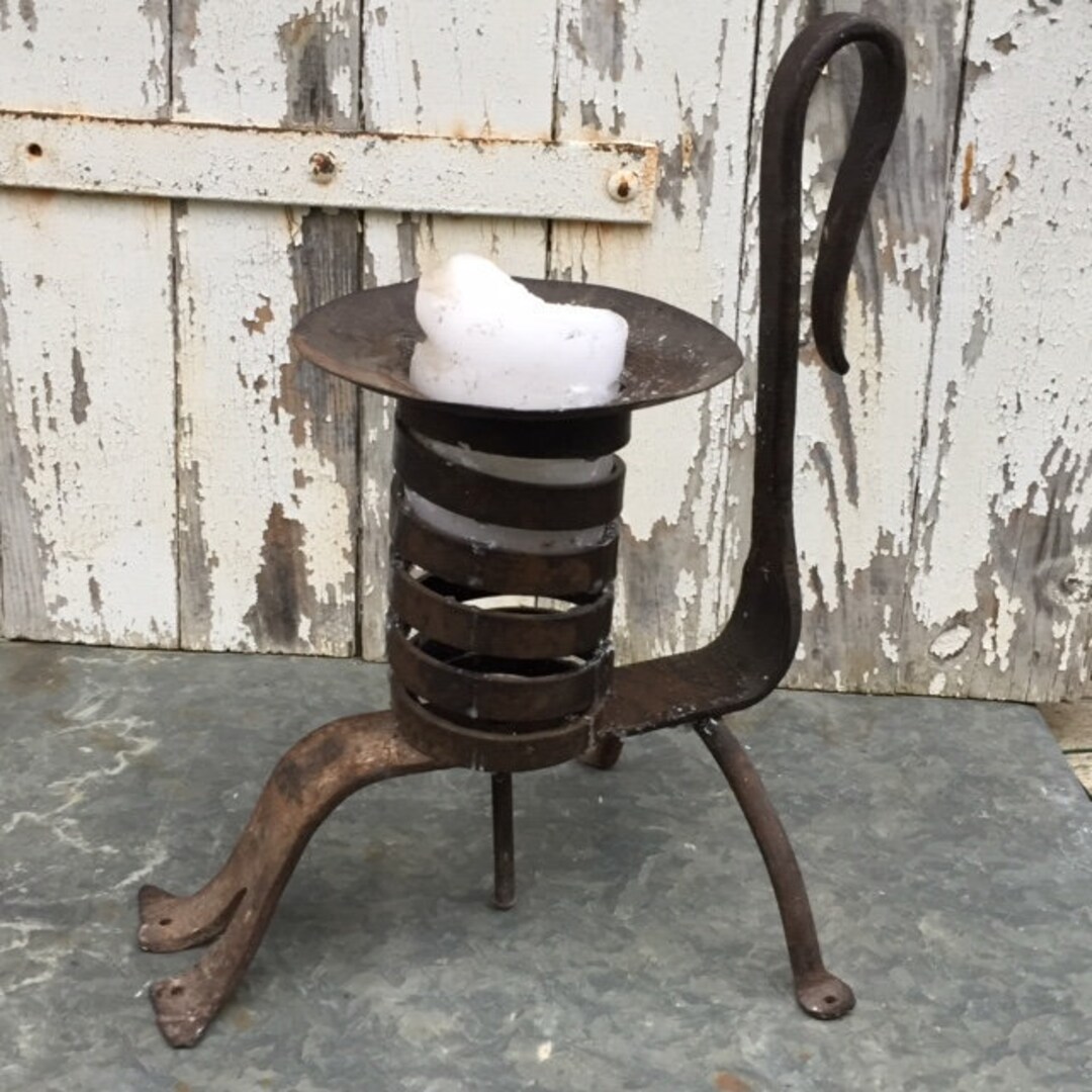 Huge GOTHIC PRIMITIVE French Medieval Château CANDLEHOLDER Wrought Iron ...